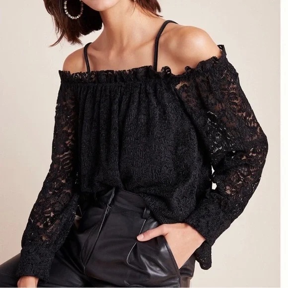 Anthropologie | Tops | Anthropologie Erin Ali Black Lace Off The ...